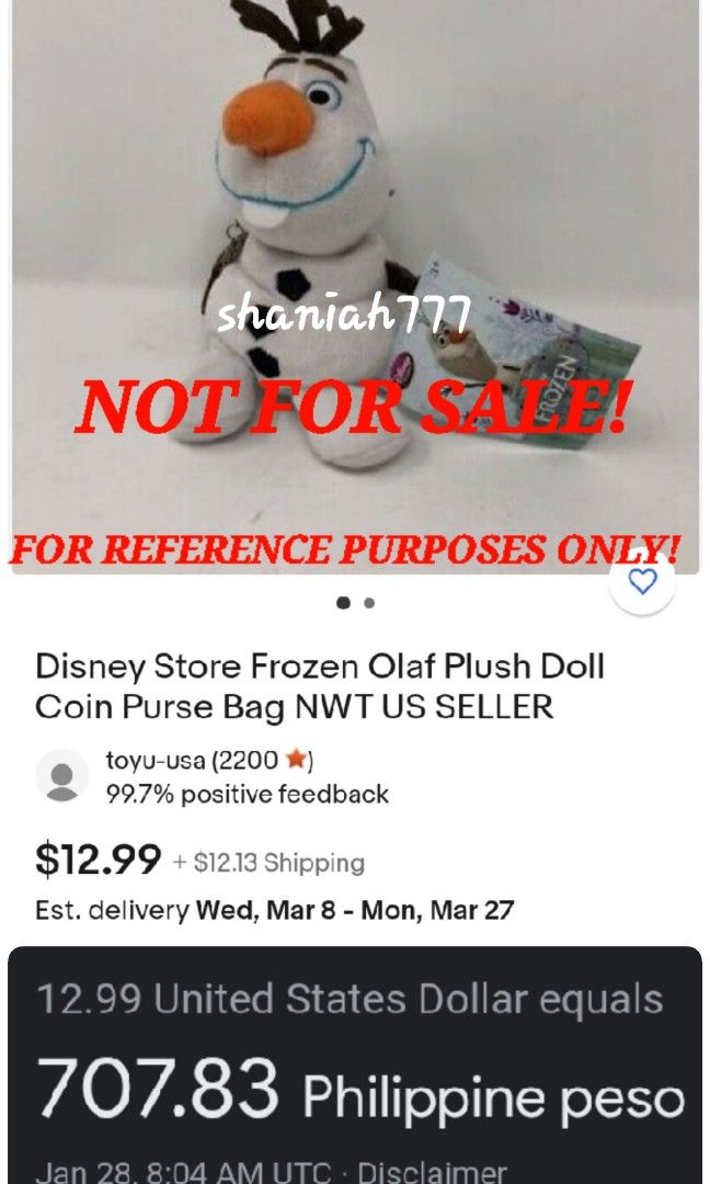 Genuine Disney Store Frozen "OLAF"6.5" Plush Kiss Lock Coin Purse w ...