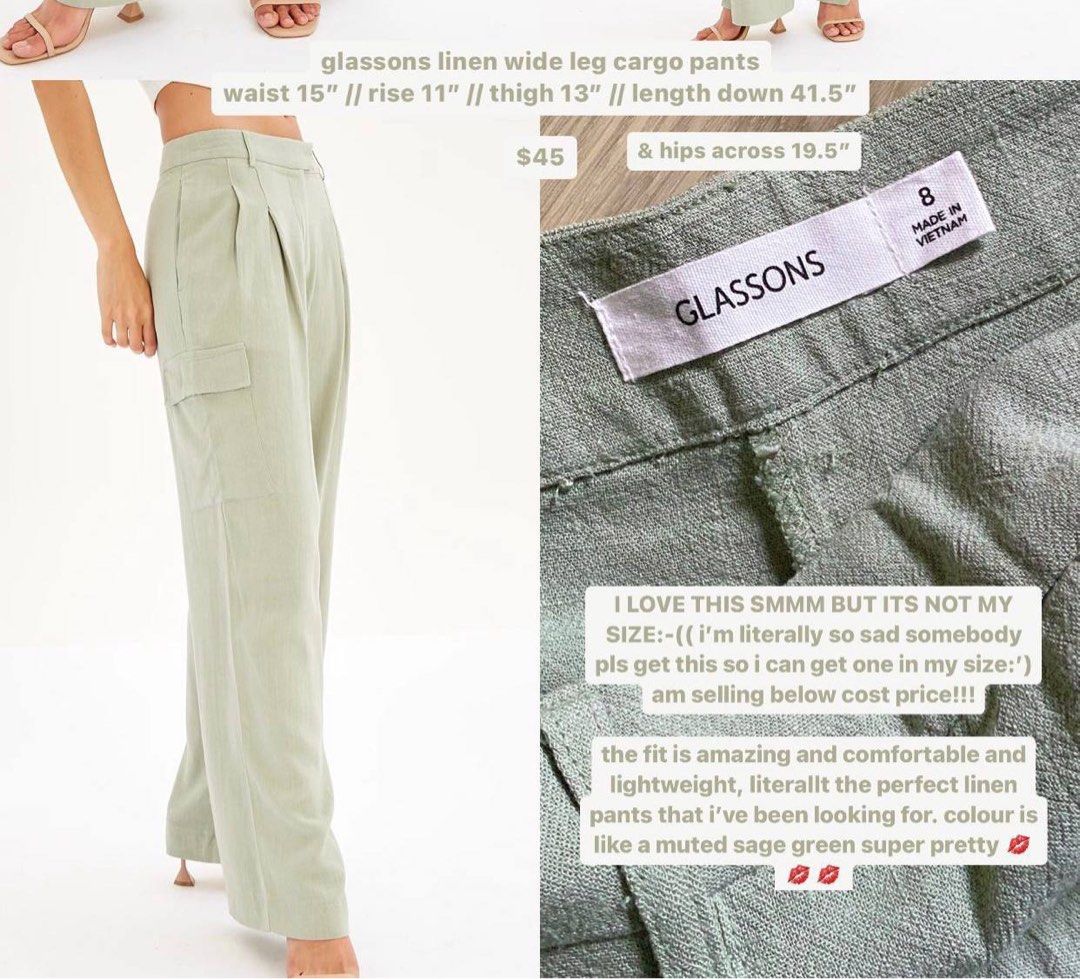 glassons linen wide leg cargo pants, Women's Fashion, Bottoms, Other ...