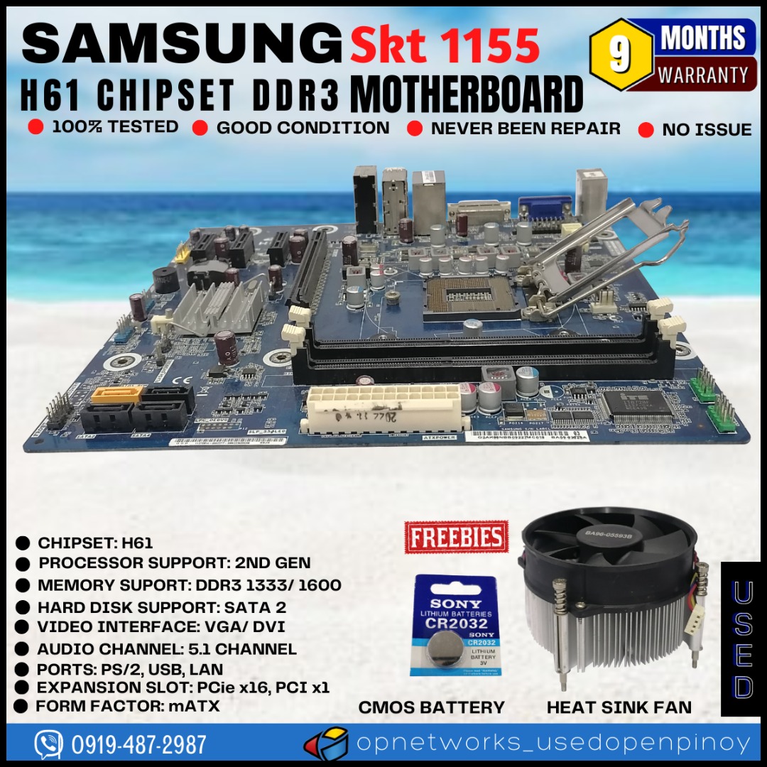 H61 Chipset DDR3 Socket 1155 (Samsung Brand) Desktop Motherboard (With ...