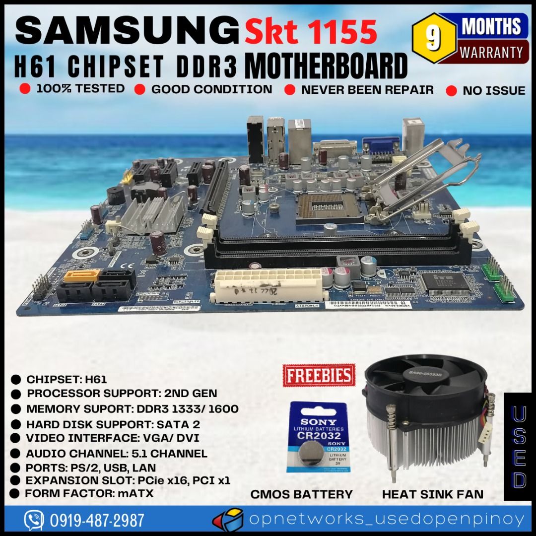 H61 Chipset DDR3 Socket 1155 (Samsung Brand) Desktop Motherboard (With ...