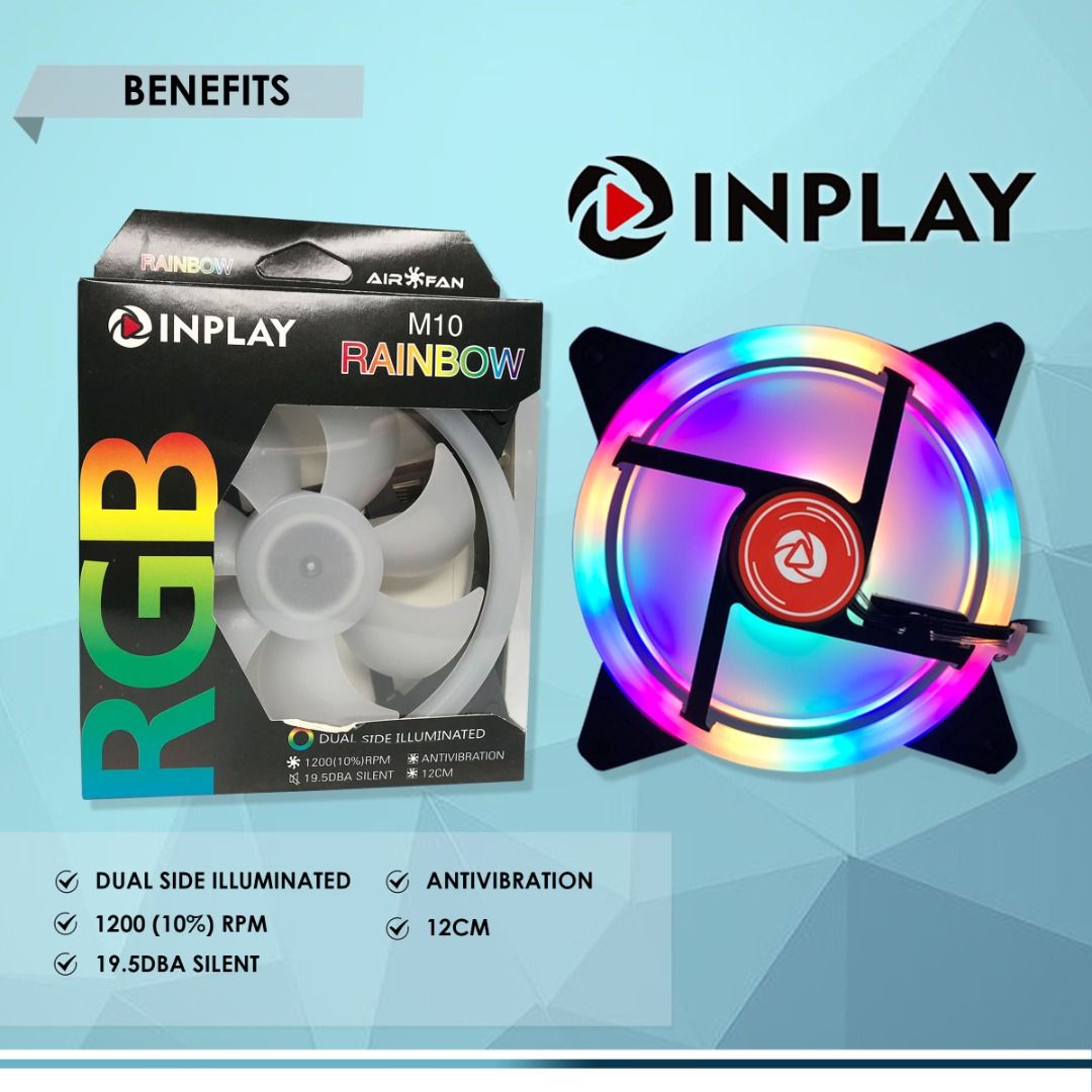 INPLAY FAN M10 rainbow RGB 120mm 12v, 3-Pin Fan Connector + 4-pin MOLEX ...