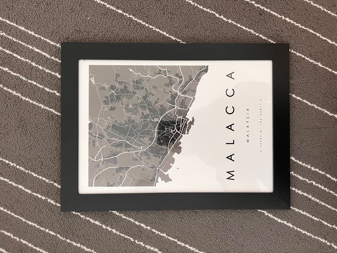 Malacca city map framed in A4, Furniture & Home Living, Home Decor ...