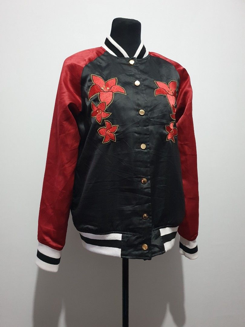 Women's Sukajan Mulan Jacket in Red and Black with Floral and Character ...