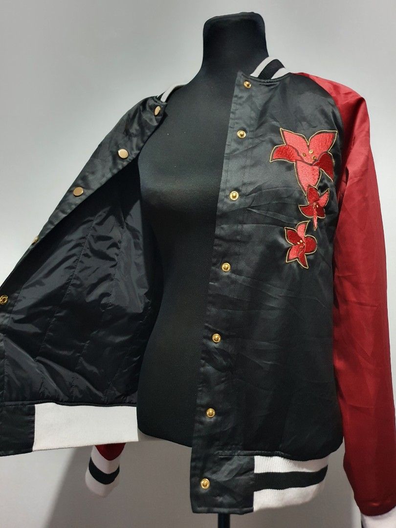 Women's Sukajan Mulan Jacket in Red and Black with Floral and Character ...