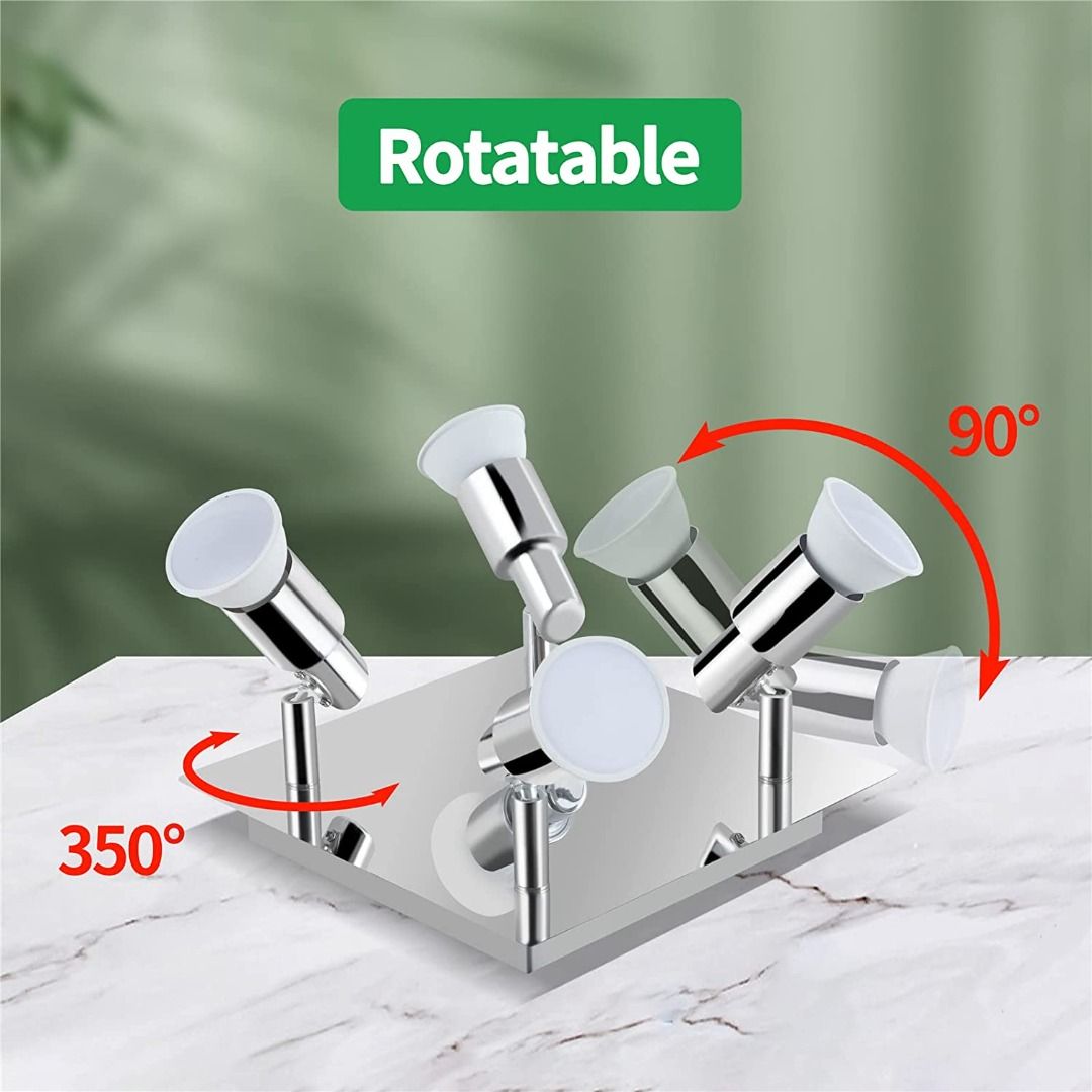 POLESTI Modern Square 4 Way GU10 LED Ceiling Light Fitting, Silver ...