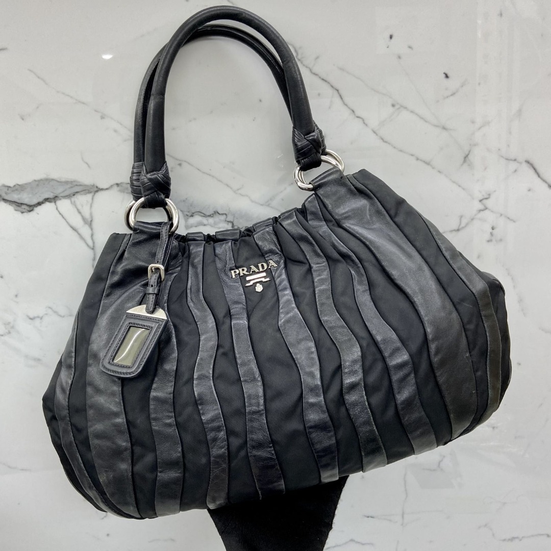 PRADA BR3994 BLACK LEATHER AND NYLON STRIPES SHOULDER BAG 237000935, Luxury, Bags & Wallets on ...