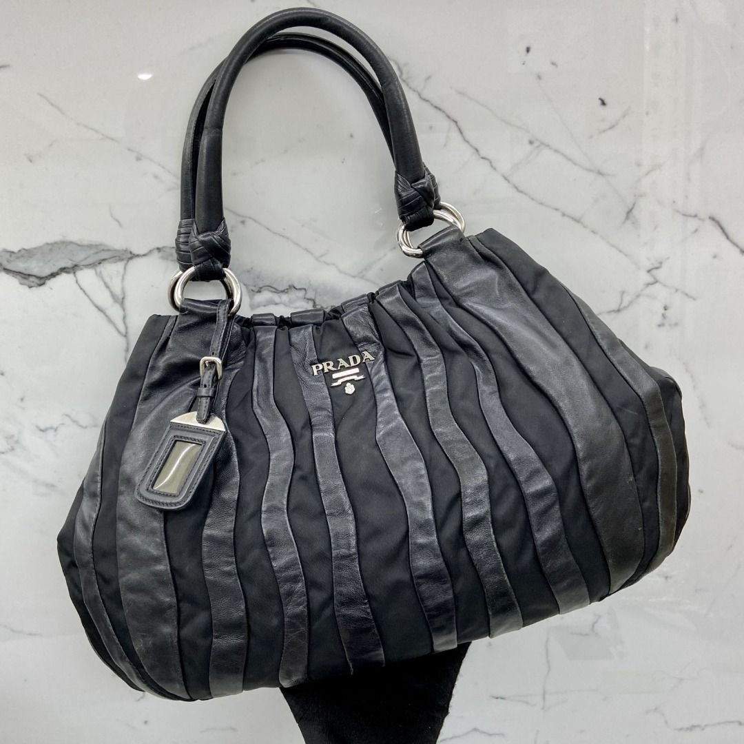 PRADA BR3994 BLACK LEATHER AND NYLON STRIPES SHOULDER BAG 237000935, Luxury, Bags & Wallets on ...
