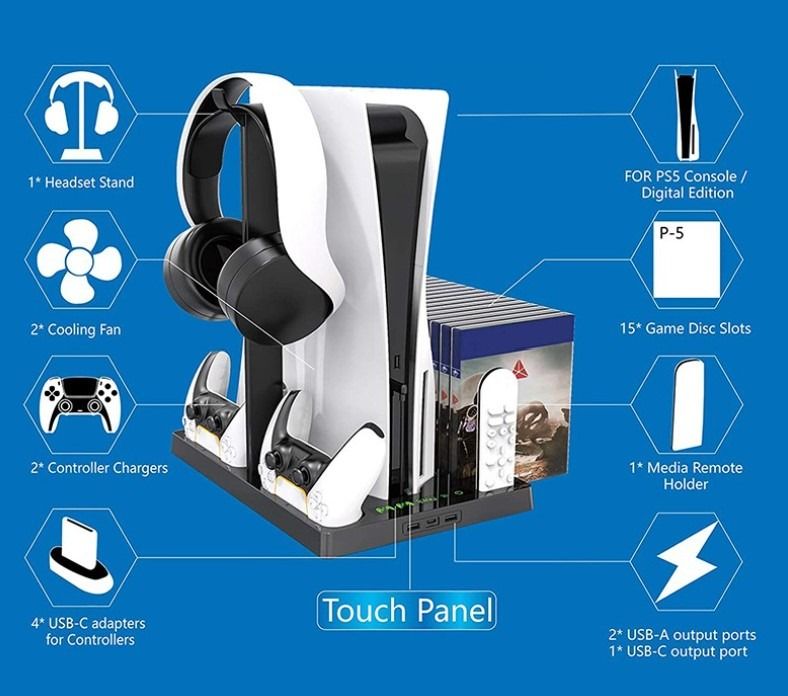 PS5 Host Cooling Fan Base Game Handle Charging Seat Multi-Function ...