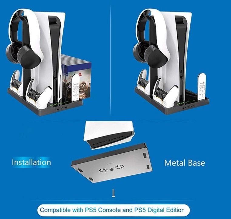 PS5 Host Cooling Fan Base Game Handle Charging Seat Multi-Function ...