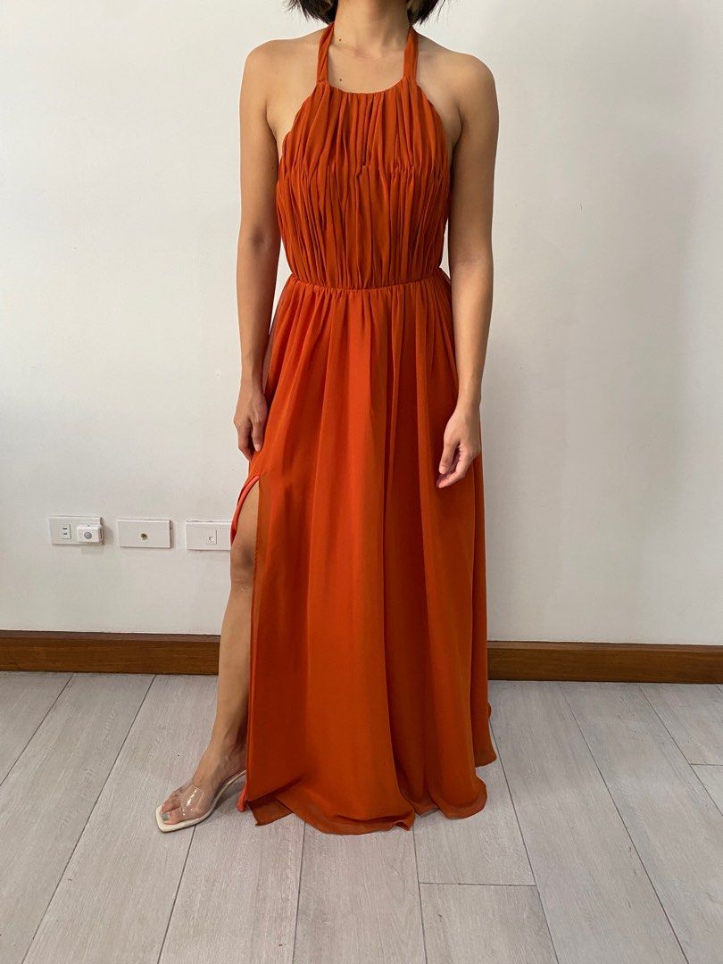 Rust orange long dress, Women's Fashion, Dresses & Sets, Evening ...