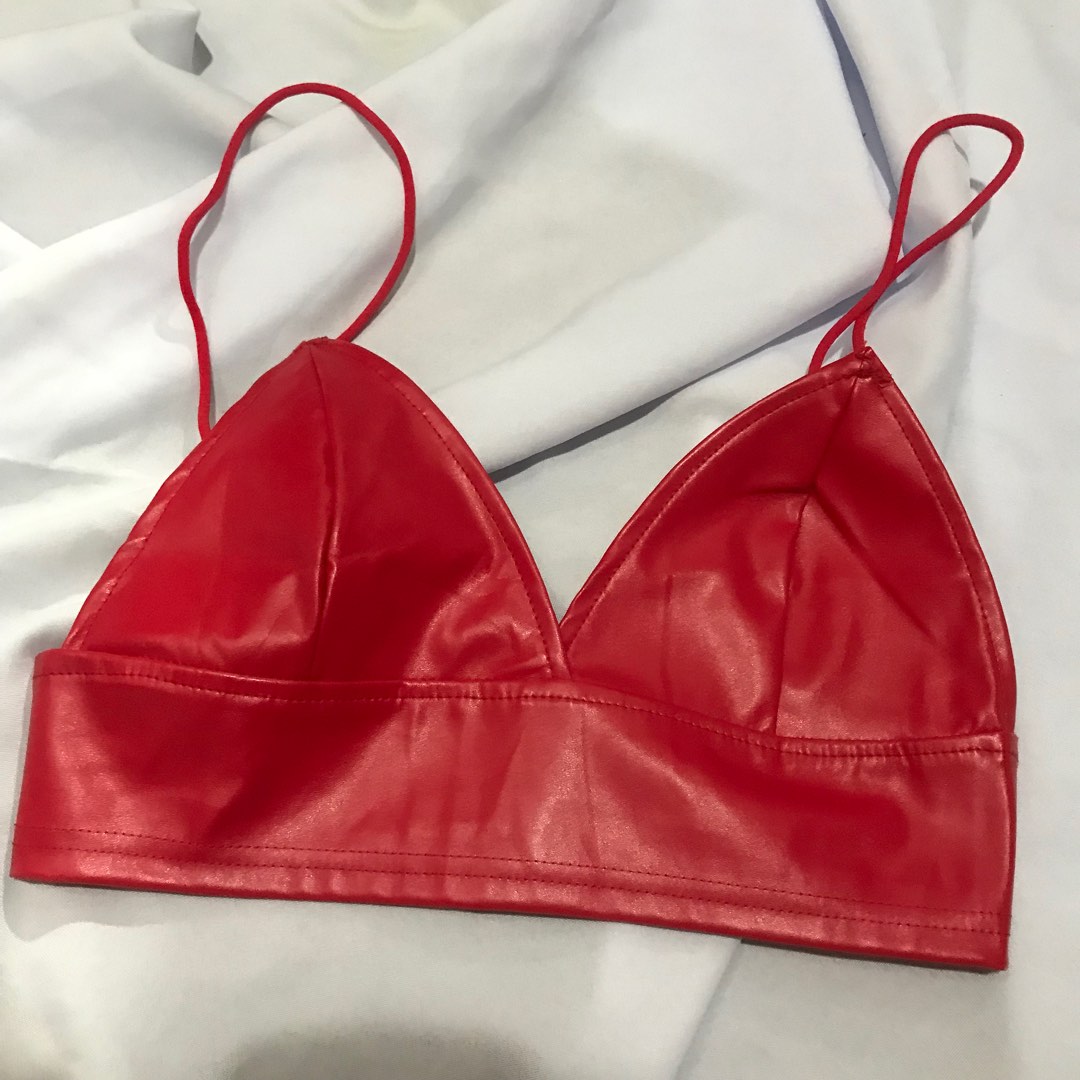SHEIN RED LEATHER CROP TOP, Women's Fashion, Tops, Sleeveless on Carousell