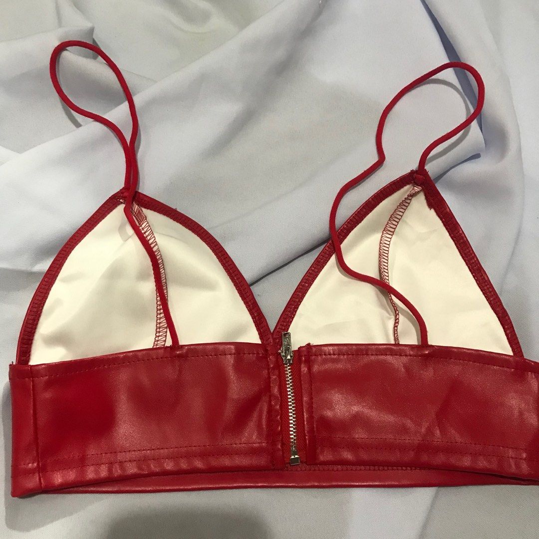 SHEIN RED LEATHER CROP TOP, Women's Fashion, Tops, Sleeveless on Carousell