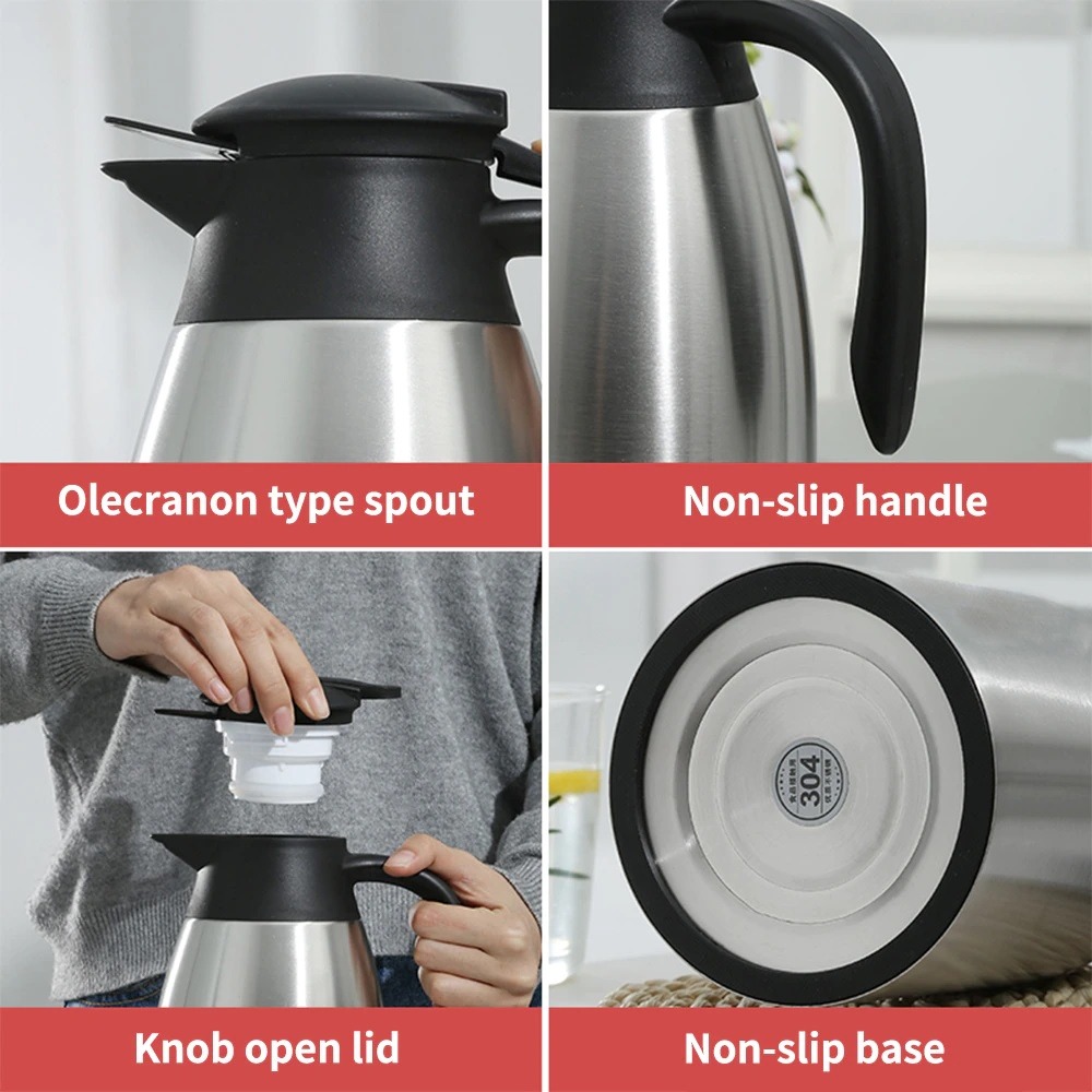 Stainless Steel Thermal Flask Vacuum Insulated 2000ML 2L Coffee Tea ...