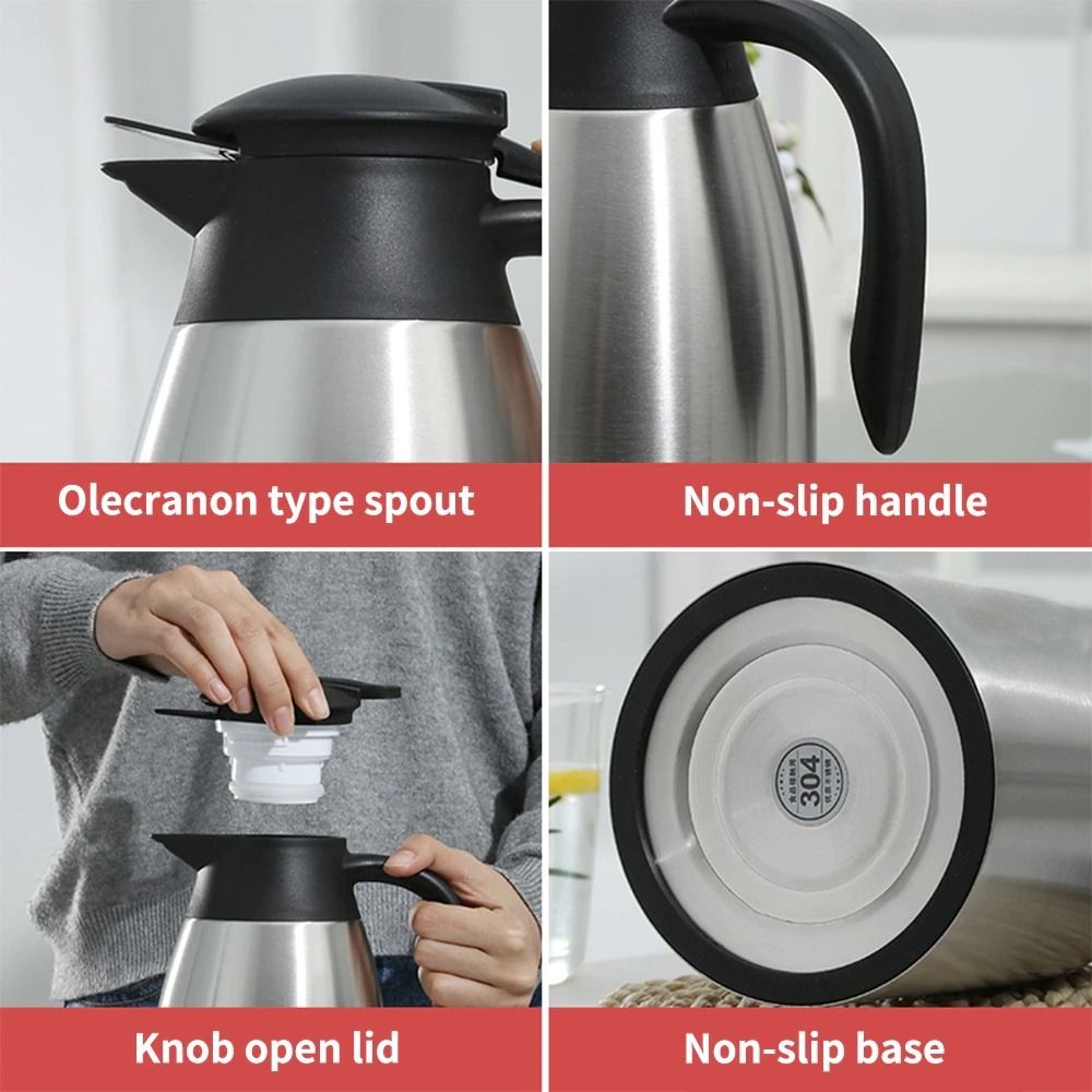 Stainless Steel Thermal Flask Vacuum Insulated 2000ML 2L Coffee Tea ...