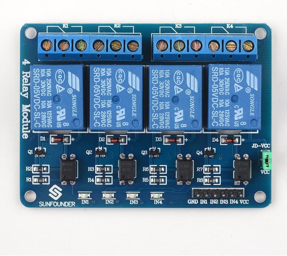 SUNFOUNDER 4 Channel 5V Relay Module compatible with Arduino R3 MEGA ...