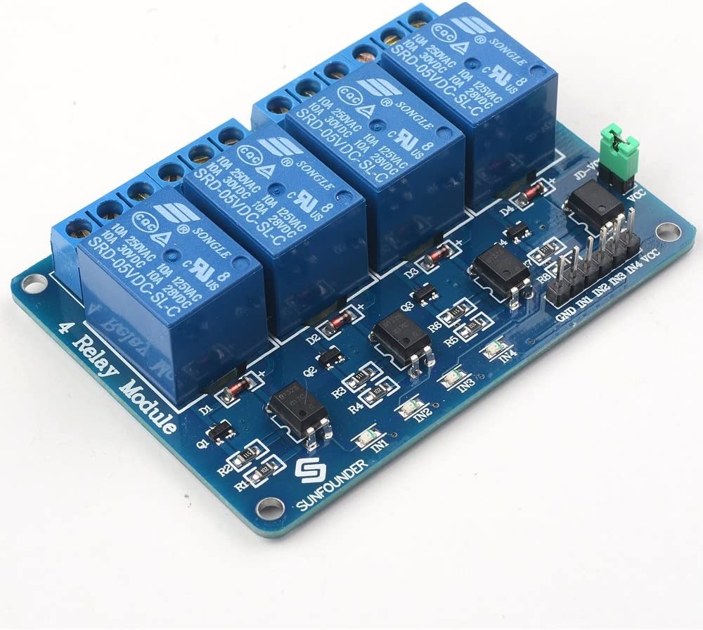 SUNFOUNDER 4 Channel 5V Relay Module compatible with Arduino R3 MEGA 1280 DSP ARM PIC AVR STM32 ...