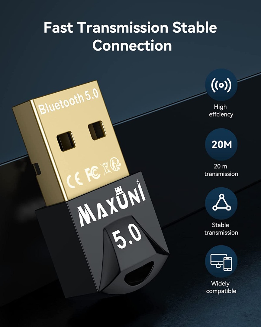 USB Bluetooth Adapter for PC 5.0, Bluetooth Dongle 5.0 Adapter Supports ...