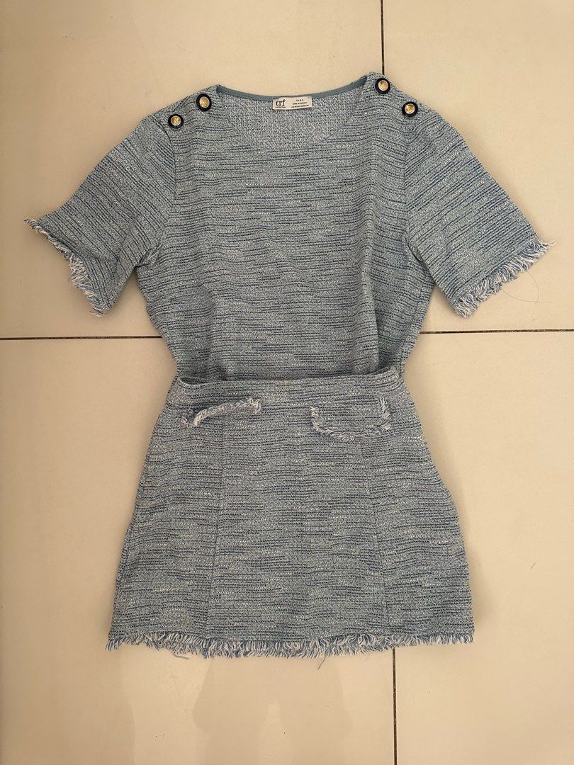 ZARA Tweed Shirt and Skirt Set, Women's Fashion, Dresses & Sets, Sets ...