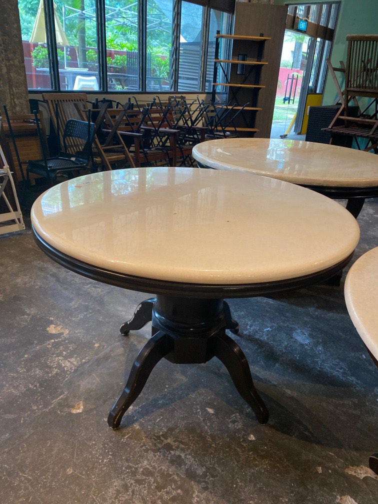 1m diameter marble kopitiam table, Furniture & Home Living, Furniture ...