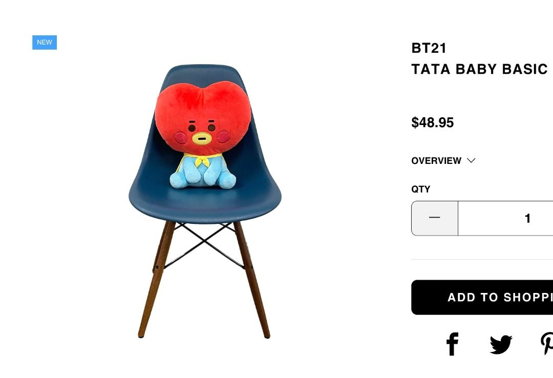 Authentic BT21 Baby Tata Sitting Plushie (L-Size), Hobbies & Toys ...