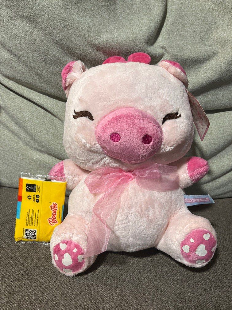 [Bingoberries] Pink Pig Plush/Soft Toy with Ribbon, Hobbies & Toys ...