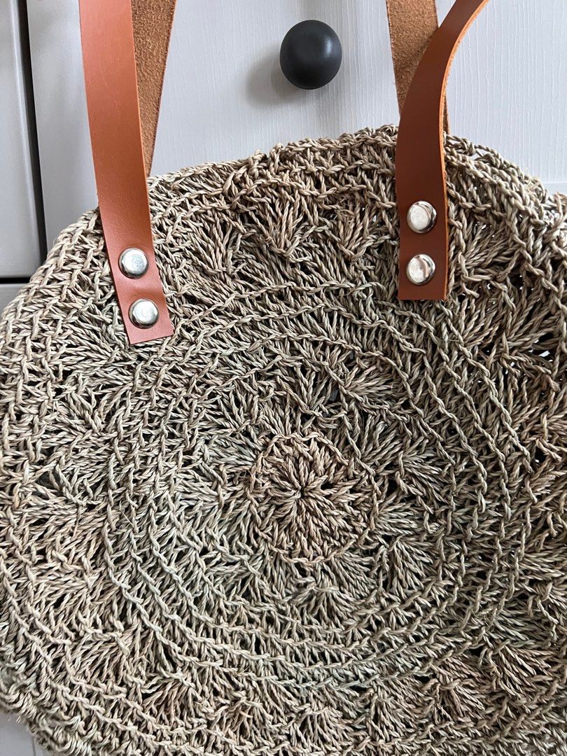 Brown Circular Circle Rattan Straw Tote Bag from Bali, Indonesia, Women ...