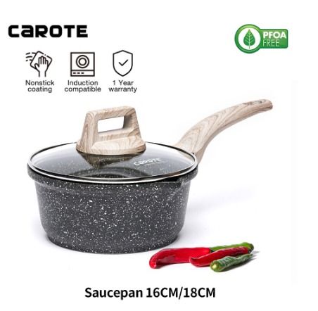 Carote Granite Non Stick Saucepan 16/18cm Milk Pot With Lid & Pouring ...