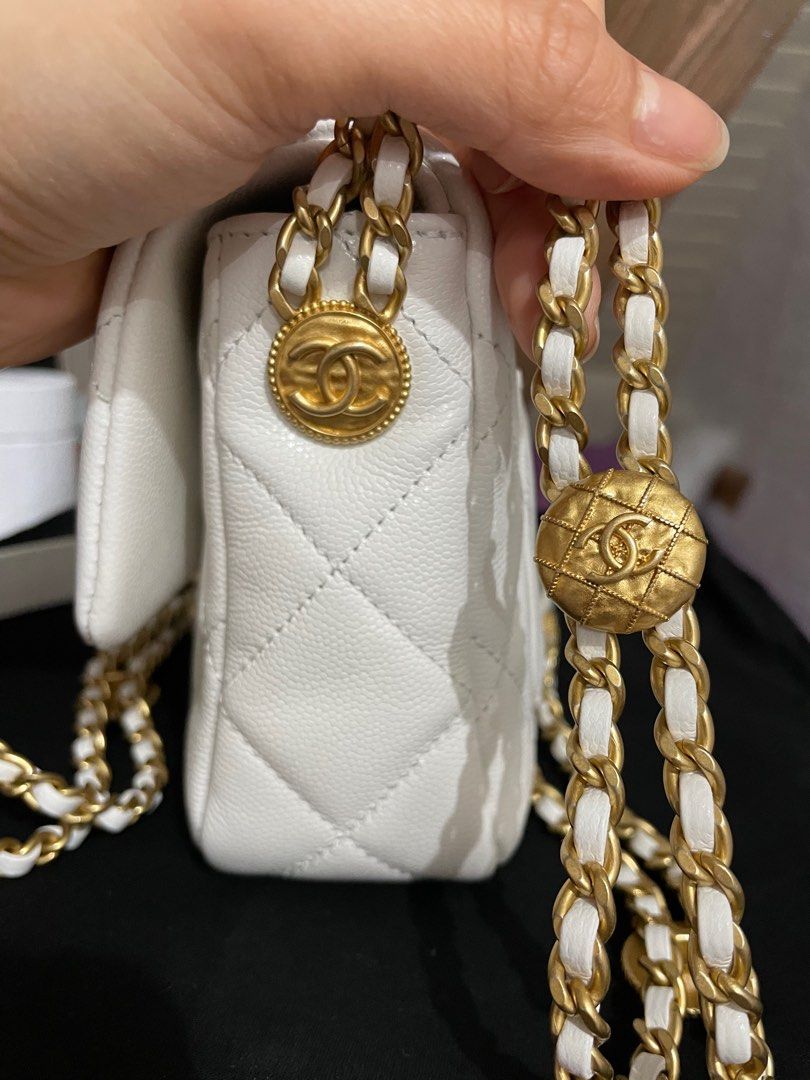 Chanel mini flap bag White Caviar, Luxury, Bags & Wallets on Carousell