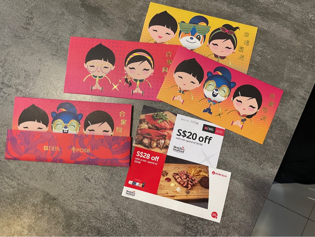 DBS angpow packet and New Ubin Seafood voucher $20 and $28, Tickets ...