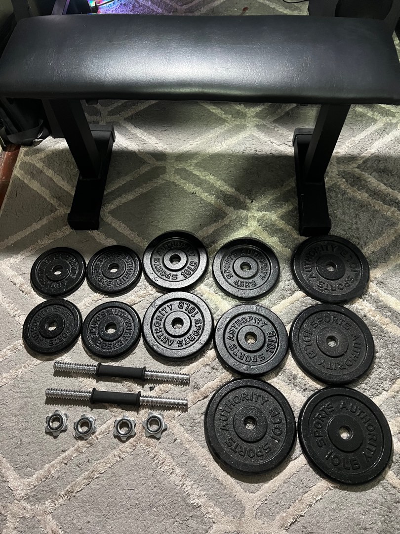 dumbbell set 100lbs with bench, Sports Equipment, Exercise & Fitness ...