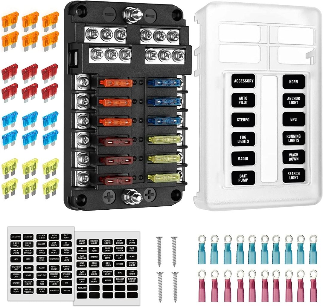 EEEKit 12V Fuse Box with Terminals, 12 Way Circuits Fuse Box Holder ...