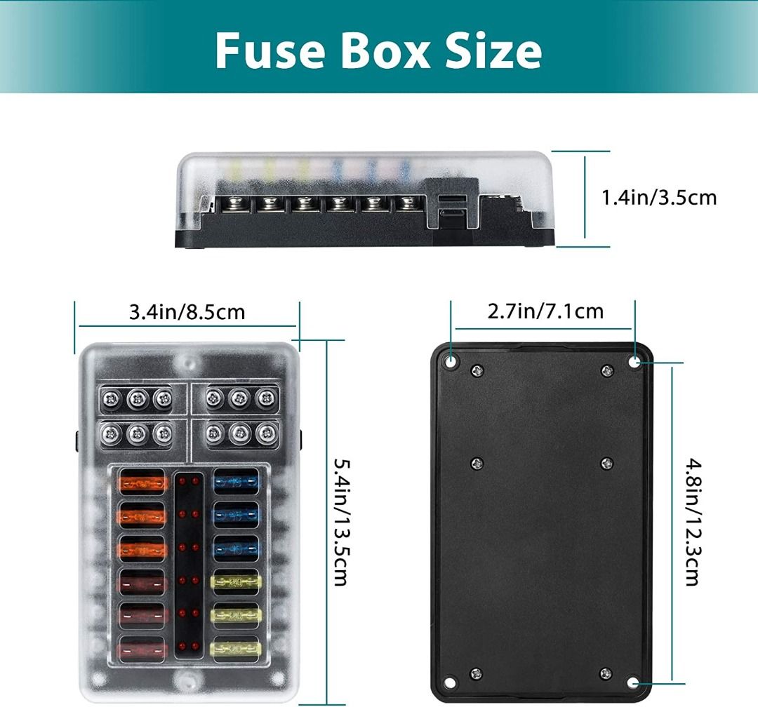 EEEKit 12V Fuse Box with Terminals, 12 Way Circuits Fuse Box Holder ...