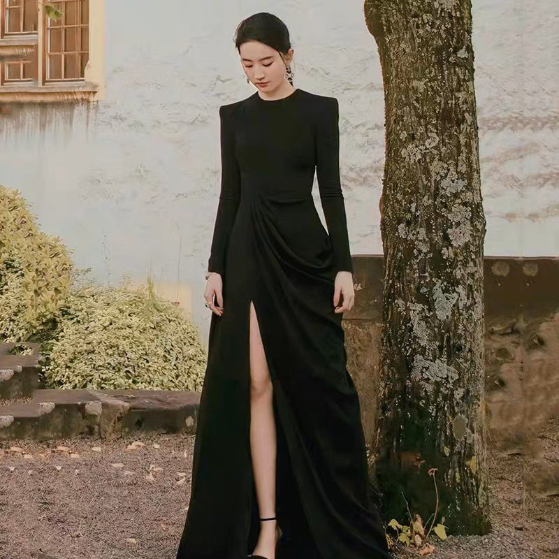 Elegant Padded Shoulder Evening Dress, Women's Fashion, Dresses & Sets ...