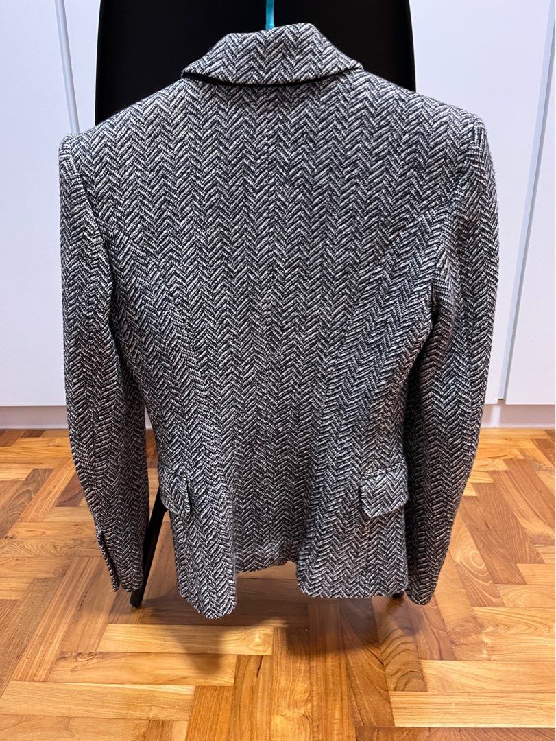 (FR36) Balmain six-button double-breasted herringbone tweed blazer ...