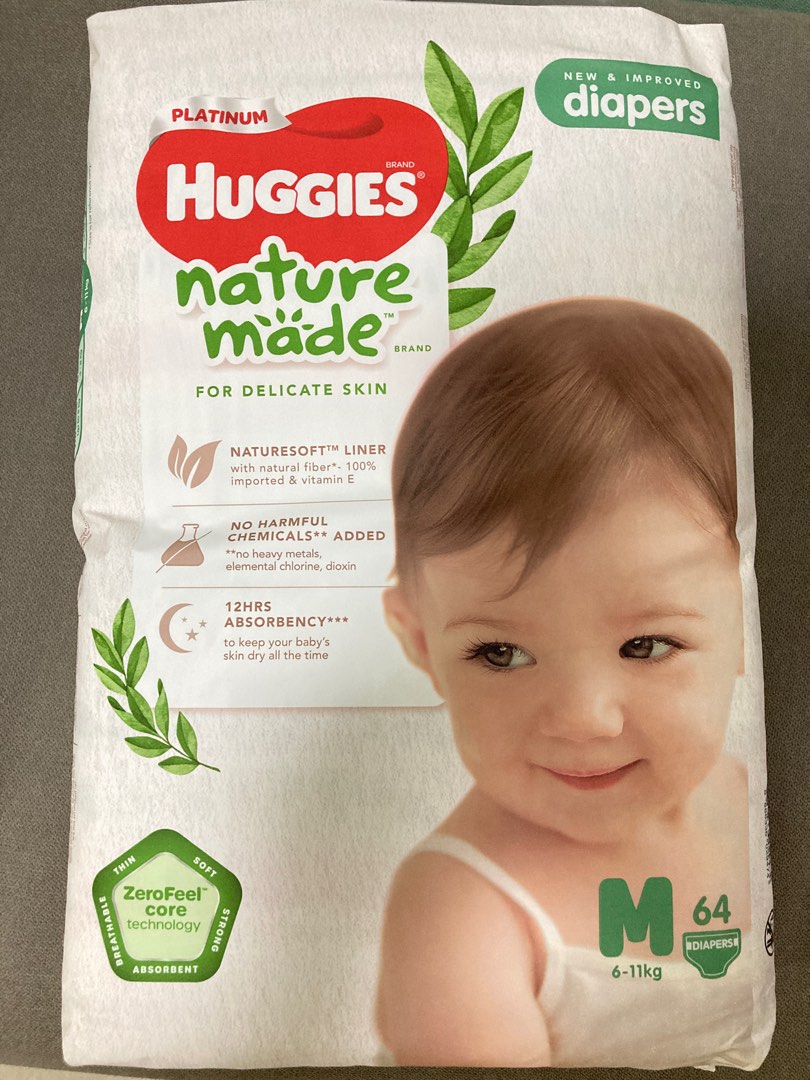 Huggies Diapers M size (6-11kg, 64 diapers), Babies & Kids, Bathing ...