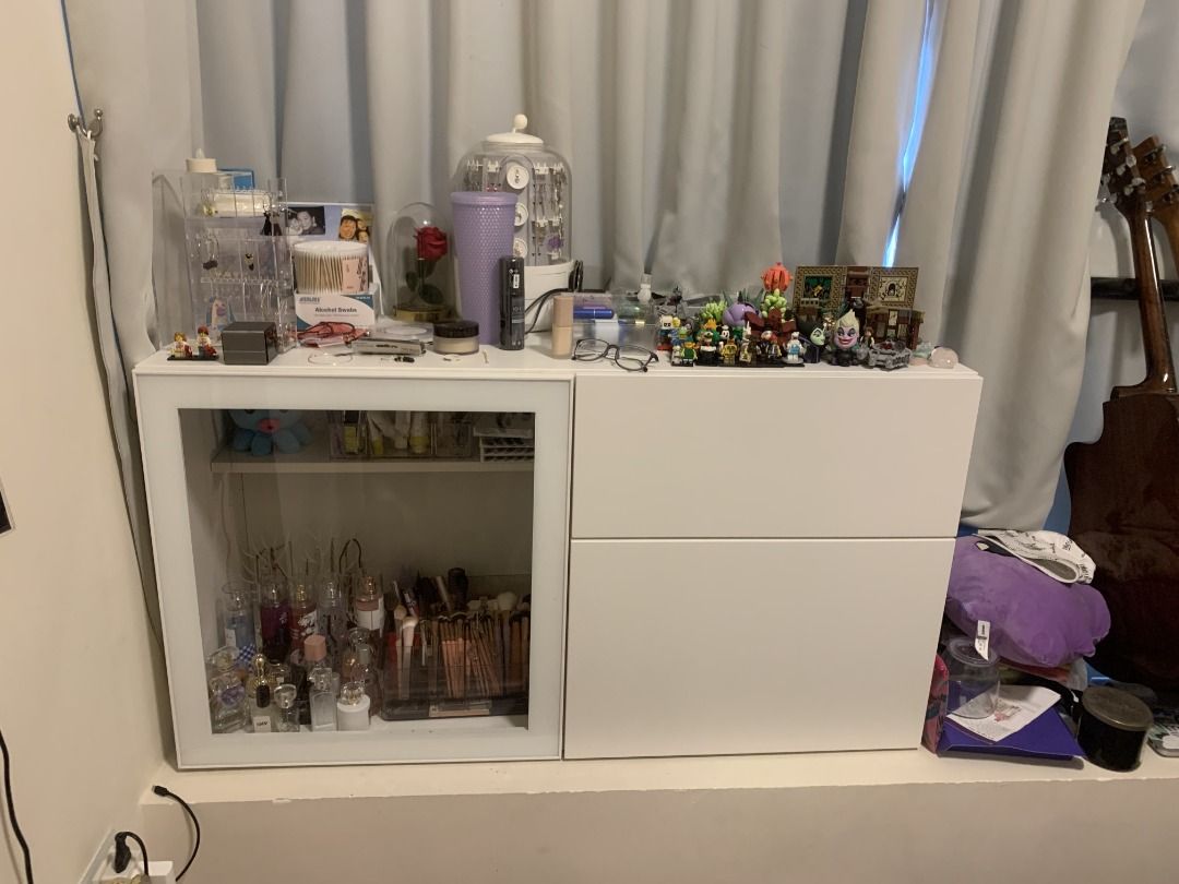 Ikea BESTA shelf unit with glass door and 2 drawers / white, Furniture ...