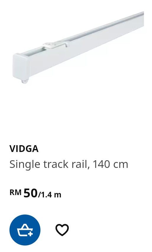 IKEA VIDGA Single track rail a set with glider and hooks, Furniture ...
