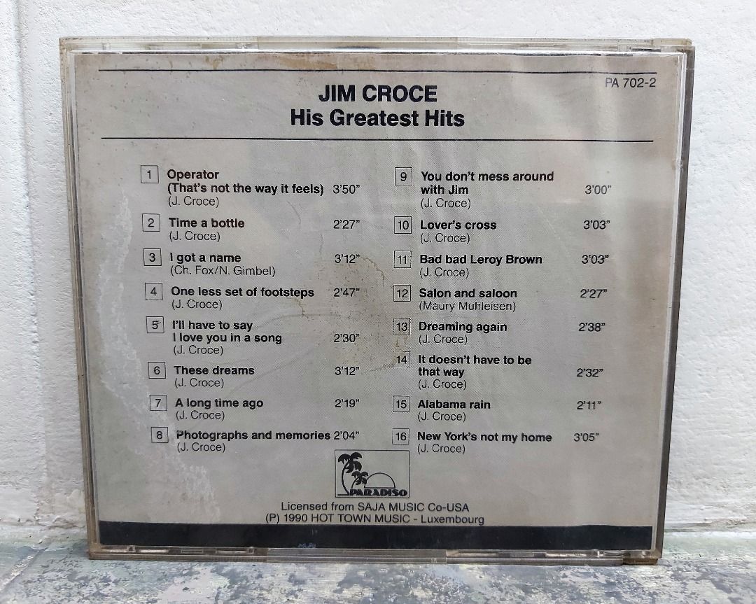 JIM CROCE - "His Greatest Hits" CD (1990), Hobbies & Toys, Music ...