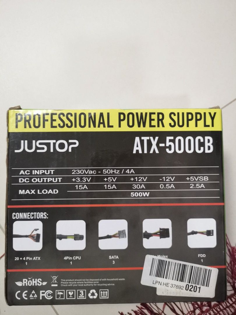 JUSTOP 500W ATX POWER SUPPLY, Computers & Tech, Parts & Accessories ...