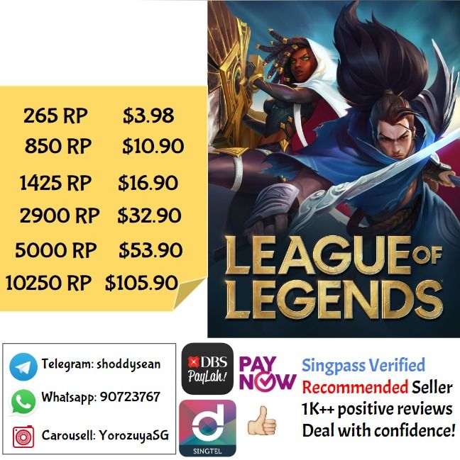 League of Legends RP Recharge - Singapore Region, Video Gaming, Gaming ...