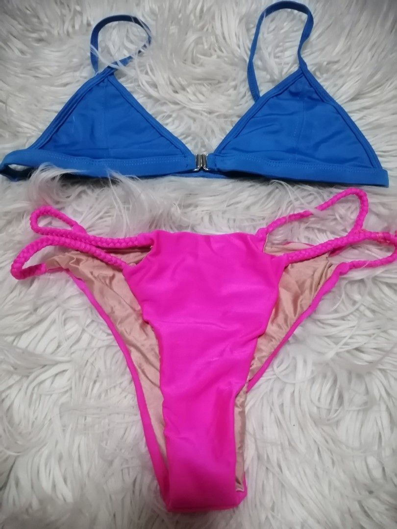 Mismatch Colorblock Triangle Bikini Two Piece, Women's Fashion ...