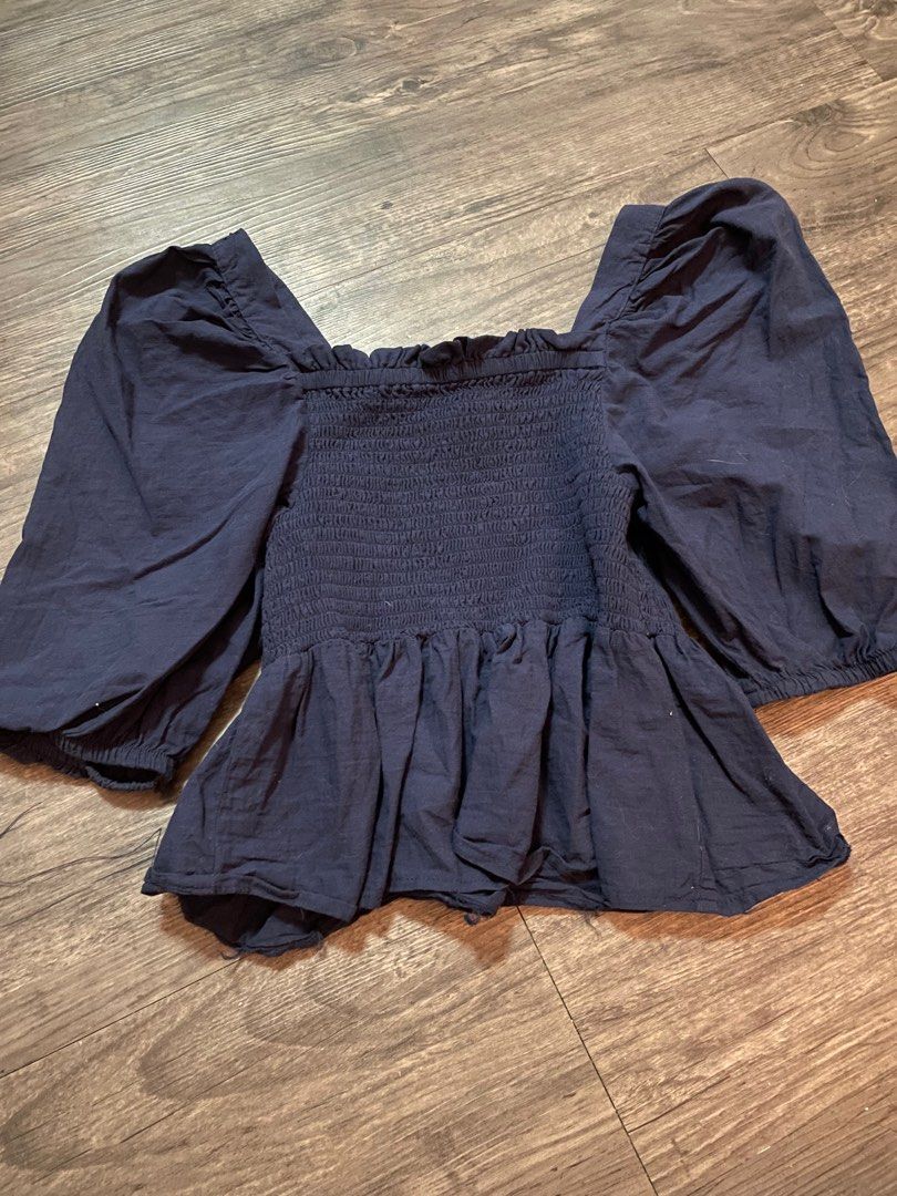 navy blue smock top, Women's Fashion, Tops, Blouses on Carousell