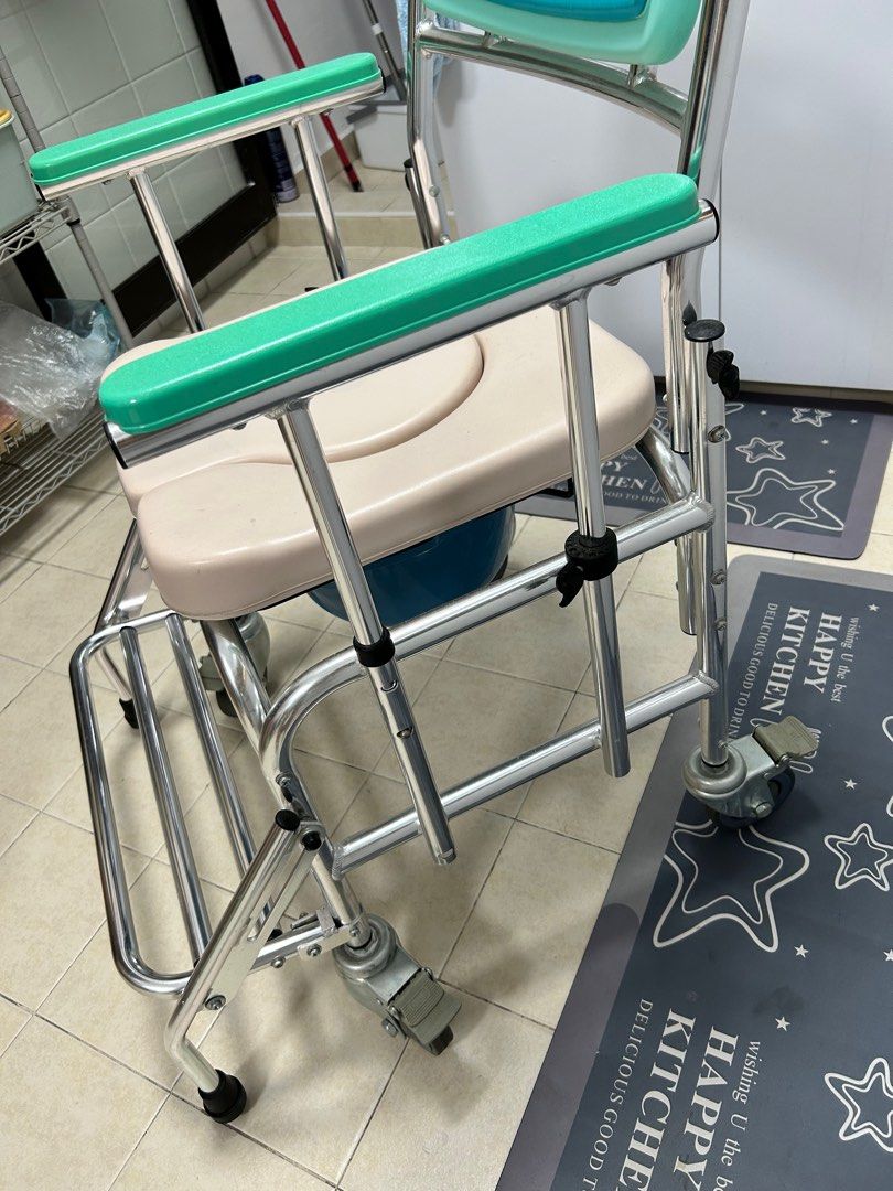Portable potty wheelchair for adult, Health & Nutrition, Assistive ...