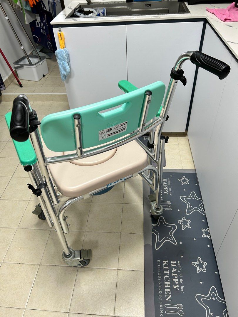 Portable potty wheelchair for adult, Health & Nutrition, Assistive ...