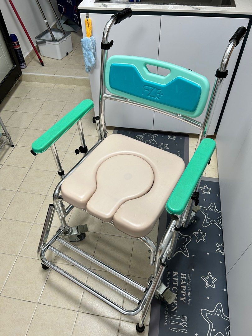 Portable potty wheelchair for adult, Health & Nutrition, Assistive ...