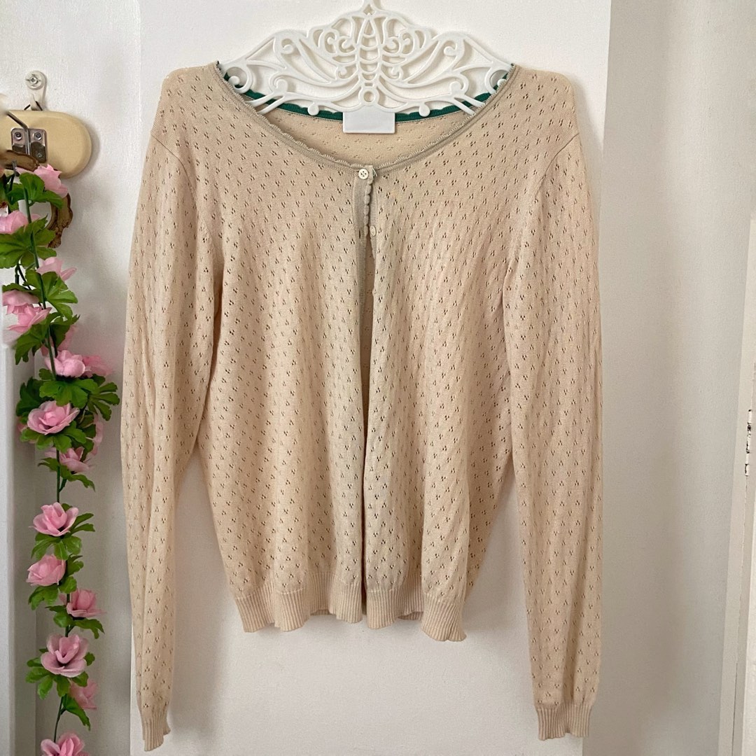 Pou Dou Dou Japan Eyelet Beige Cardigan | Coquette Aesthetic Top, Women ...
