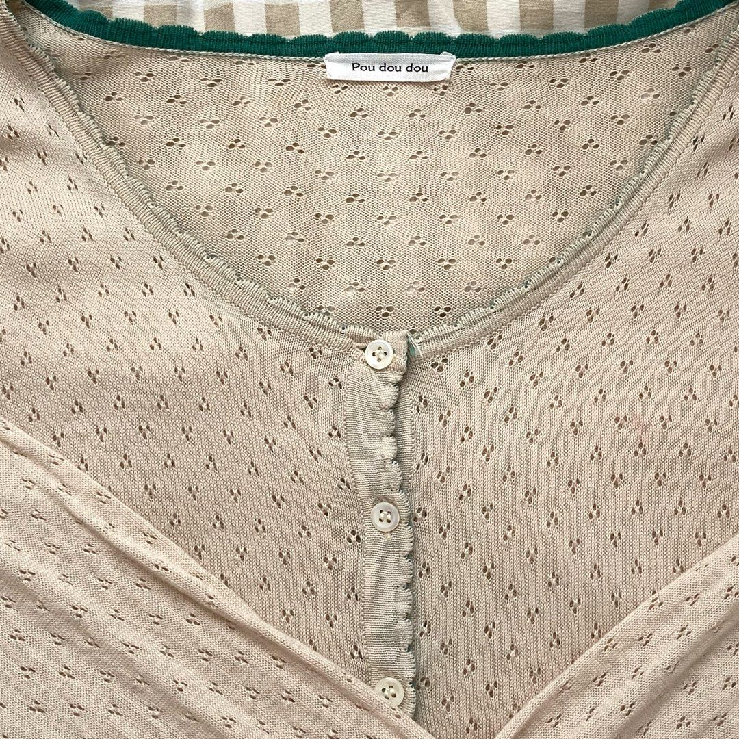 Pou Dou Dou Japan Eyelet Beige Cardigan | Coquette Aesthetic Top, Women ...