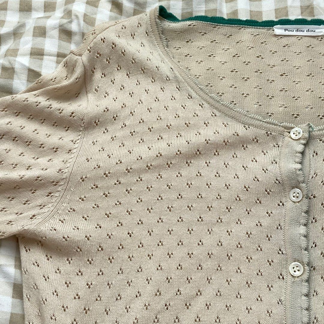 Pou Dou Dou Japan Eyelet Beige Cardigan | Coquette Aesthetic Top, Women ...