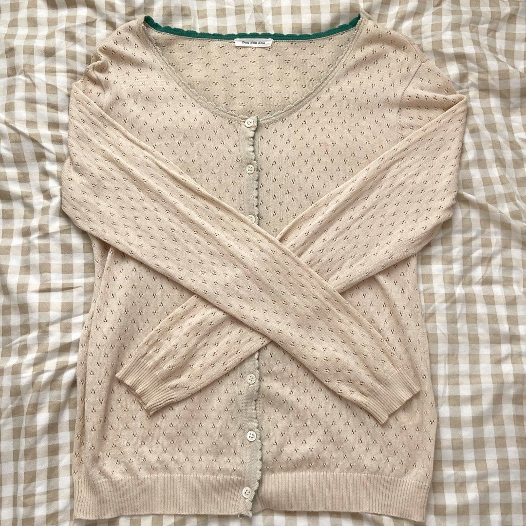 Pou Dou Dou Japan Eyelet Beige Cardigan | Coquette Aesthetic Top, Women ...