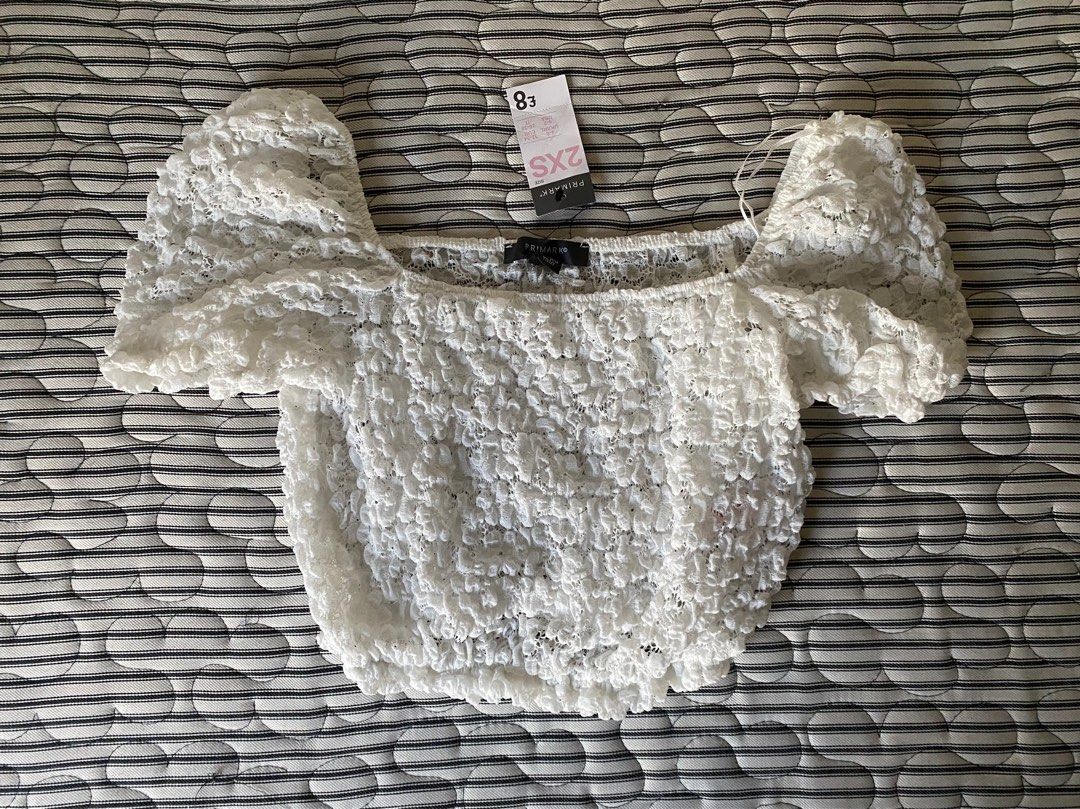 Primark White Puffed Sleeve Crop Top, Women's Fashion, Tops, Blouses on ...